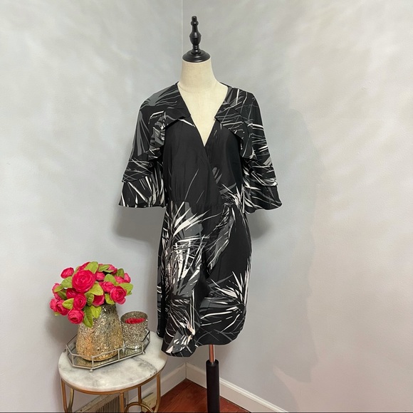 H by Halston | Dresses | H Halston Tropical Oversized Ruffle Sleeves ...